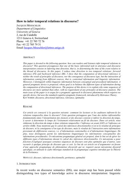 Pdf How To Infer Temporal Relations In Discourse