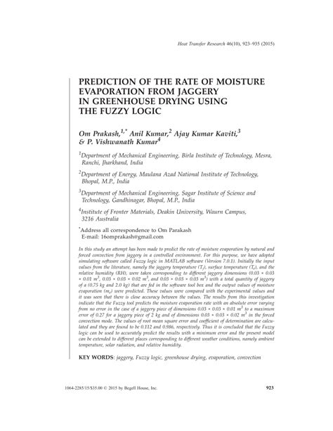 Pdf Prediction Of Moisture Evaporation Rate From Jaggery In Green