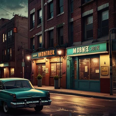 A Retro Inspired Street Scene With Nostalgic Color Grading And Urban Textures Stock