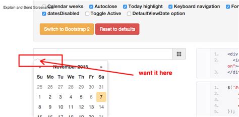 How To Get Bootstrap Datepicker Calendar To Anchor Below Textbox