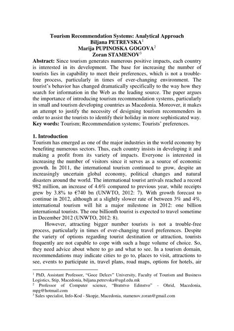 Pdf Tourism Recommendation Systems Analytical Approach