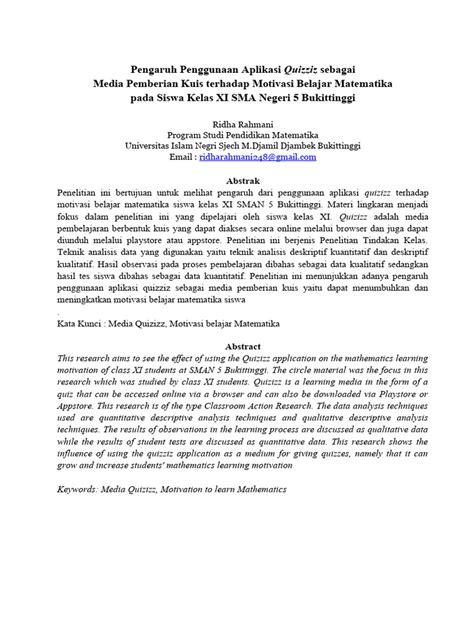 Pengaruh Penggunaan Aplikasi Quizziz Pdf