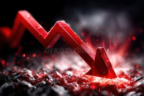 Declining Trend Represented By A Red Arrow On Blackened Ground With