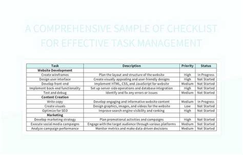 A Comprehensive Sample Of Checklist For Effective Task Management Excel Template Free Download