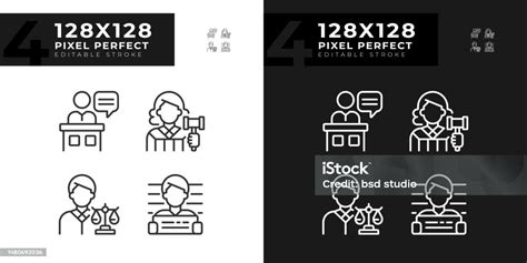 시험 과정 참가자 픽셀 완벽한 선형 아이콘 설정 어두운 밝은 모드 개체 그룹에 대한 스톡 벡터 아트 및 기타 이미지 개체