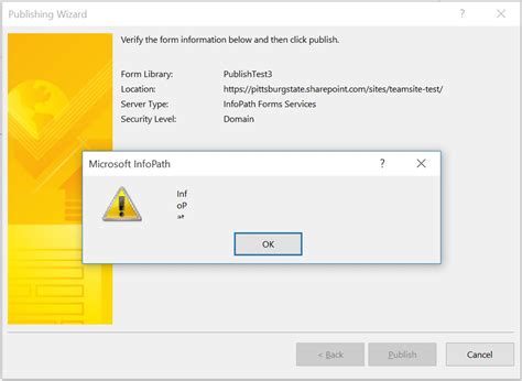 Error Message With Missing Text When Trying To Publish An Infopath 2013