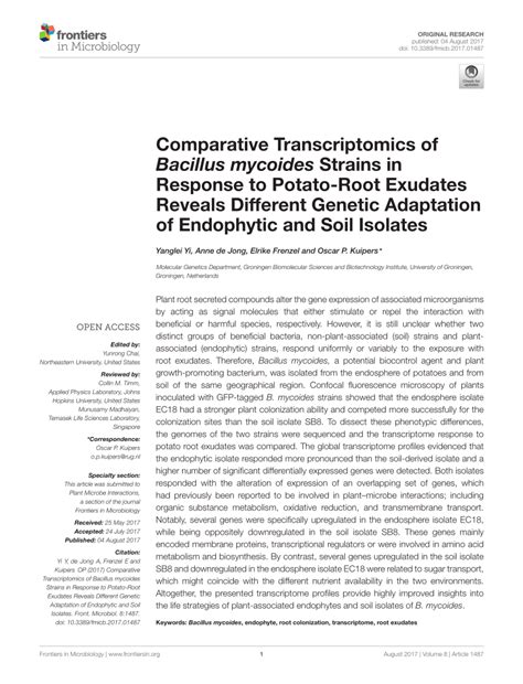 Pdf Comparative Transcriptomics Of Bacillus Mycoides Strains In