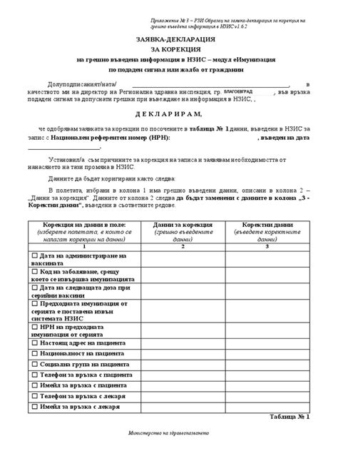 Приложение № 3 РЗИ Образец на заявка декларация за корекция на Pdf