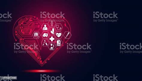 추상 디지털 하트 라인 회로 기판 및 건강 아이콘 건강 관리 의료 개념 건강 지원 치료 관리 빨간색과 검은색 배경 심장에 대한 스톡 벡터 아트 및 기타 이미지 Istock