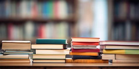 Premium Photo A Stack Of Books With A Library Scene Behind