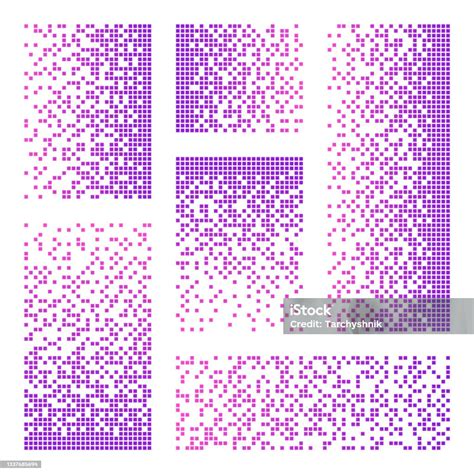 픽셀 분해 붕괴 효과 다채로운 사각형 모양으로 만든 다양한 직사각형 요소 분산 된 점선 패턴 간단한 입자가 있는 모자이크 텍스처 벡터 일러스트레이션 가리키기에 대한 스톡