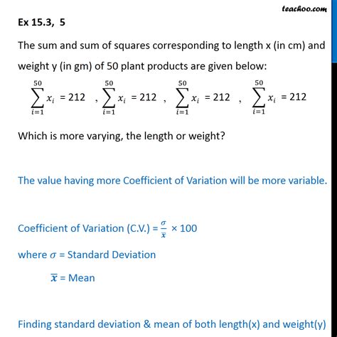 question 5 sum and sum of square corresponding to length x