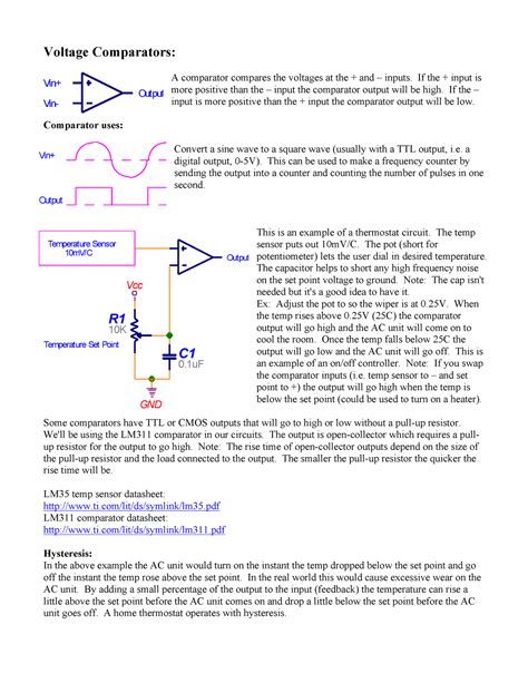 Comparators Voltage Comparators A Comparator Compares The Voltages At The And Inputs If