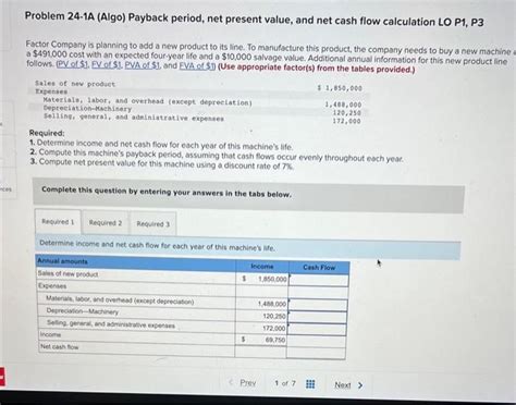 solved problem 24 1a algo payback period net present