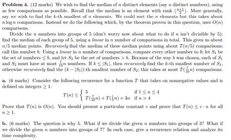 solved problem 4 12 marks we wish to find the median of n