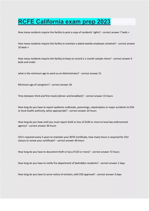 RCFE California Exam Prep Questions And Answers Latest Update Rcfe Stuvia US