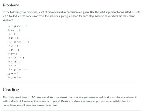 in the following two problems a set of premises and