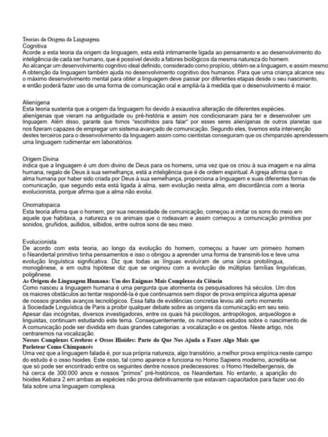 Teorias Da Origem Da Linguagem Pdf Origem Da Linguagem Humano