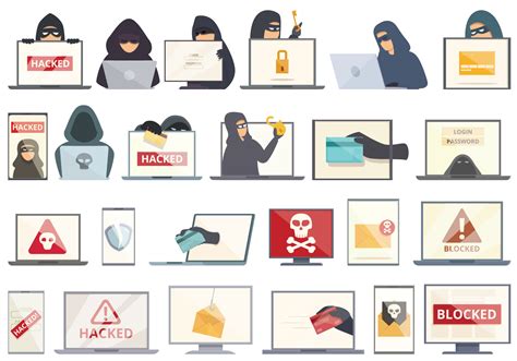 Hacker Attack Icons Set Cartoon Vector Fraud Hacking 12407533 Vector Art At Vecteezy