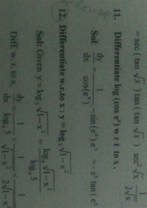 Sec Tanx Tan Tanx Sec2x 2x 1 11 Differentiate Log Cosex Wrt To X S
