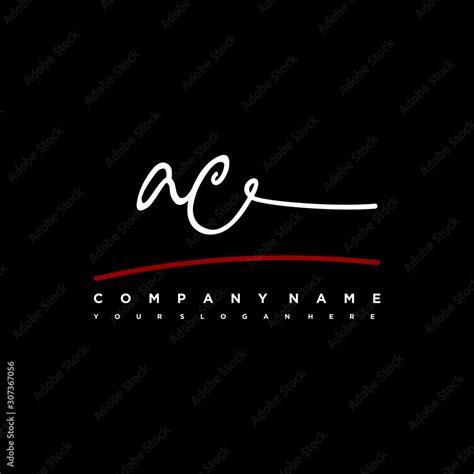 AC Signature Initials Handwritten Logo Vector Template With Red Underline Hand Drawn