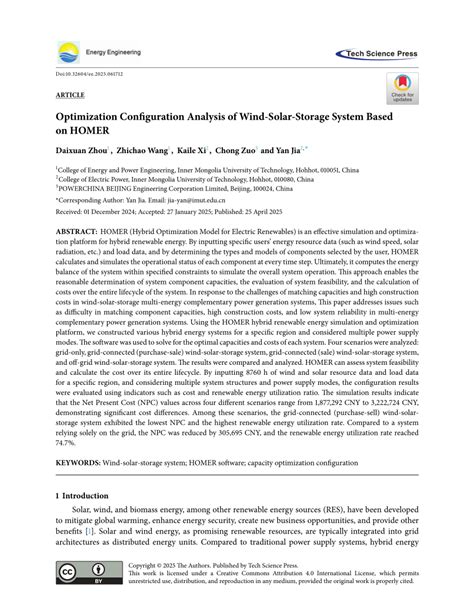 Pdf Optimization Configuration Analysis Of Wind Solar Storage System Based On Homer