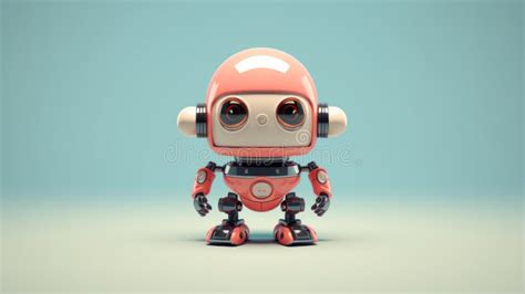 Minimal Cute Robot Small Pink Toyen With Photorealistic Rendering Stock Illustration