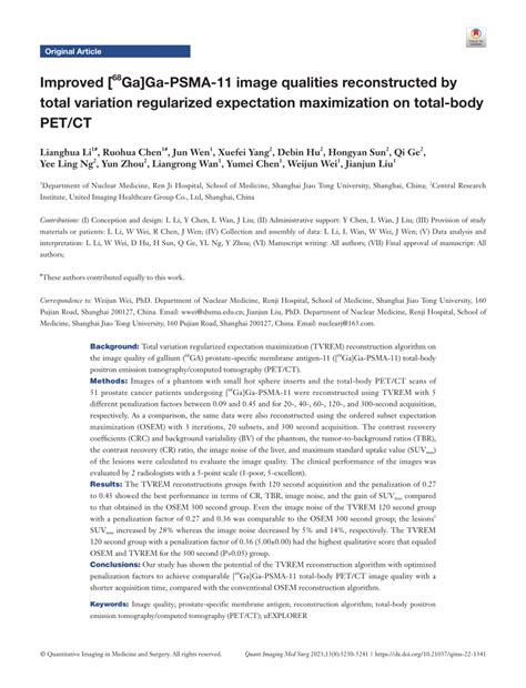 Pdf Improved [68ga]ga Psma 11 Image Qualities Reconstructed By Total