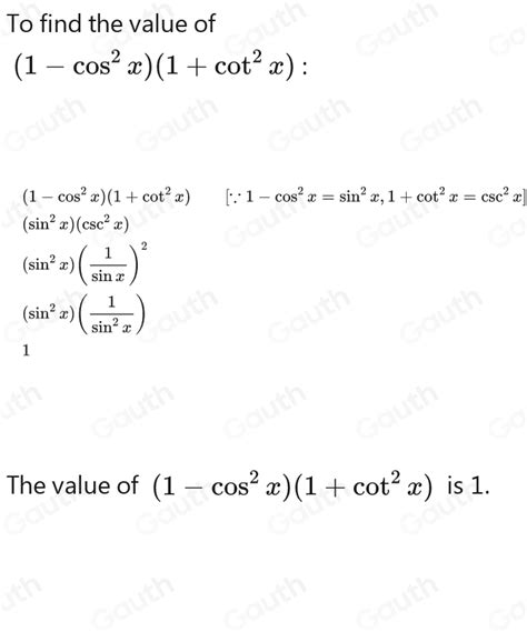 Solved Evaluate 1 Cos 2x 1 Cot 2x [calculus]