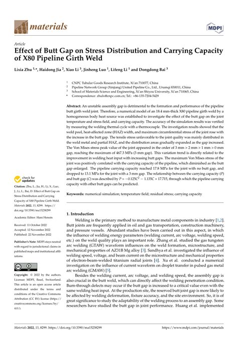 Pdf Effect Of Butt Gap On Stress Distribution And Carrying Capacity Of X80 Pipeline Girth Weld