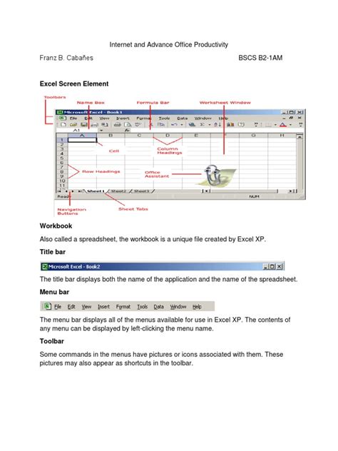 Excel Screen Elements Pdf Spreadsheet Worksheet