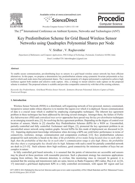 Pdf Key Predistribution Scheme For Grid Based Wireless Sensor