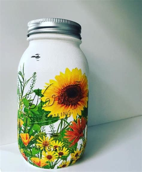 Sunflower Jar Handmade Vase And Storage Decoupage Jars Jar Vase