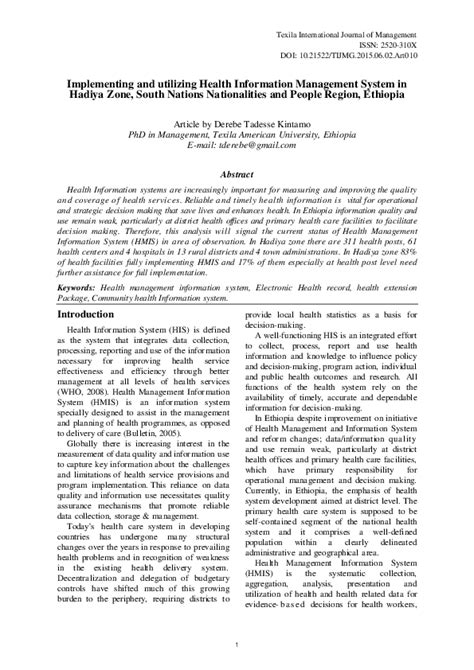 Pdf Implementing And Utilizing Health Information Management System In Hadiya Zone South