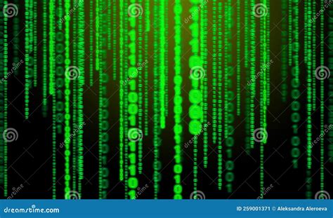 binary code with neon green rays on a black background stock image