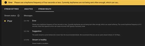 while livestreaming to youtube using ffmpeg i get an error warning