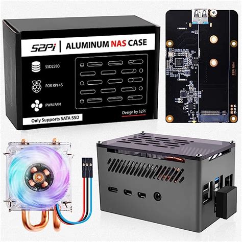 52pi raspberry pi 4 aluminum nas case with ice tower cooler and m 2