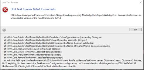resharper 2016 1 2 nunit core unsupportedframeworkexception with nunit