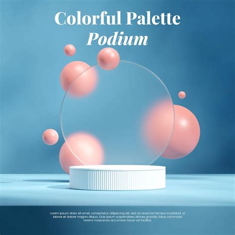 Белый цилиндрический подиум в квадратном круге из стекла и розовой сферы рендеринг 3d макета