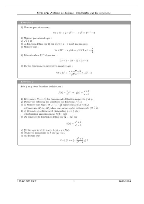 Série d exercices Notions de logique généralités sur les fonctions Mathematics Stuvia US