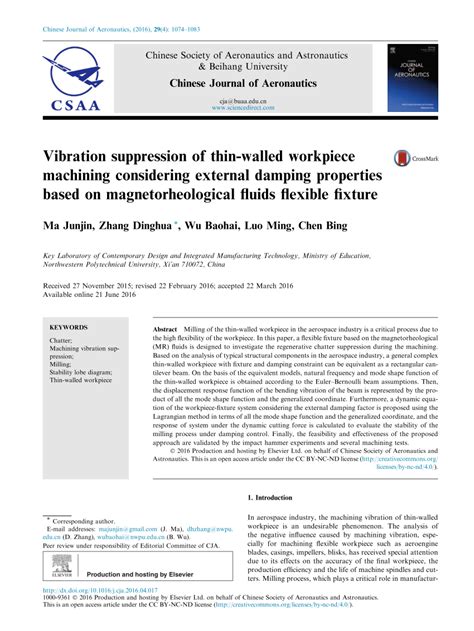 Pdf Vibration Suppression Of Thin Walled Workpiece Machining Considering External Damping