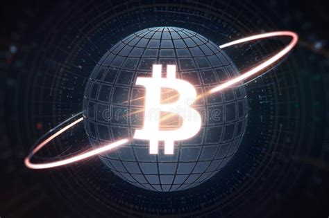 Radiant Bitcoin Symbol On A Glowing Earth Surrounded By Futuristic Digital Streams Stock