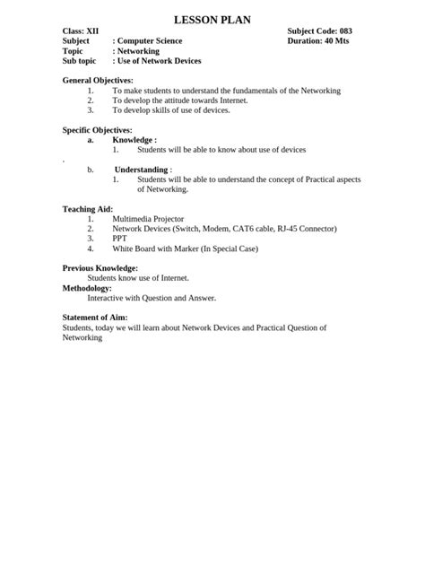lesson plan networking pdf computer network network switch