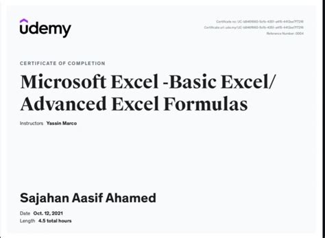 Microsoftexcel Excelskills Dataanalysis Continuouslearning Udemy… Sajahan Aasif Ahamed