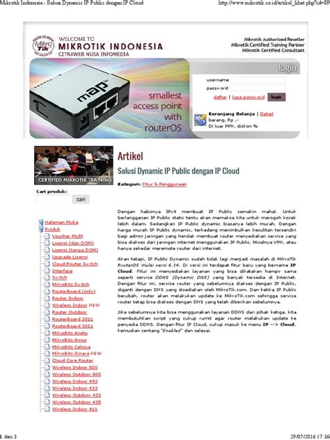 Mikrotik Indonesia Solusi Dynamic Ip Public Dengan Ip Cloud Pdf