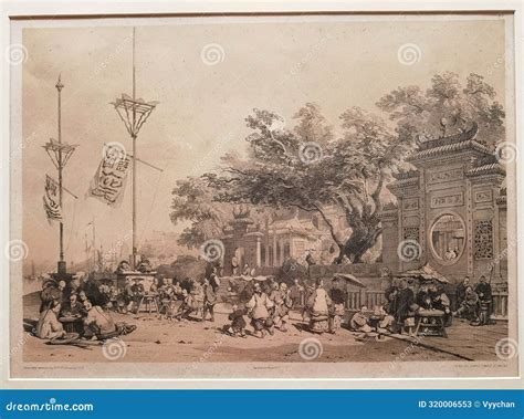 Macau Temple Intaglio Print Thomas Allom Auguste Borget Intaglio Lithography Hand Coloured Print