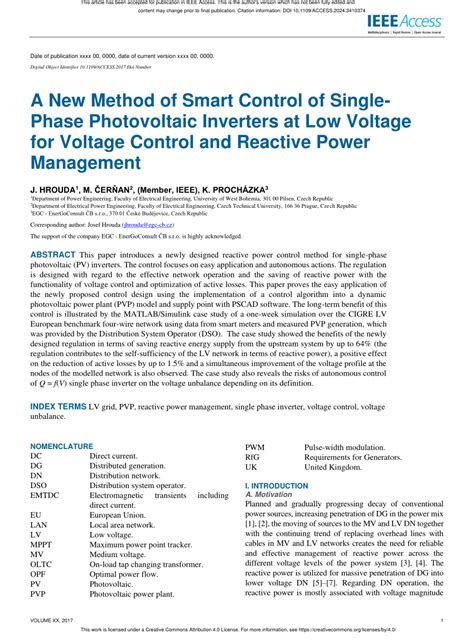 Pdf A New Method Of Smart Control Of Single Phase Photovoltaic Inverters At Low Voltage For