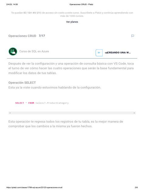7 Operaciones Crud Platzi Pdf Sql Ciencias De La Computación