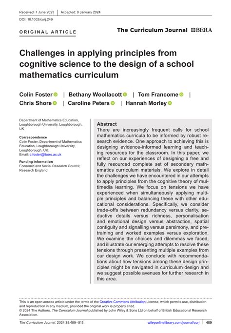 Pdf Challenges In Applying Principles From Cognitive Science To The Design Of A School