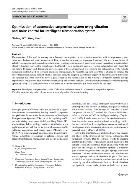 Optimization Of Automotive Suspension System Using Vibration And Noise Control For Intelligent